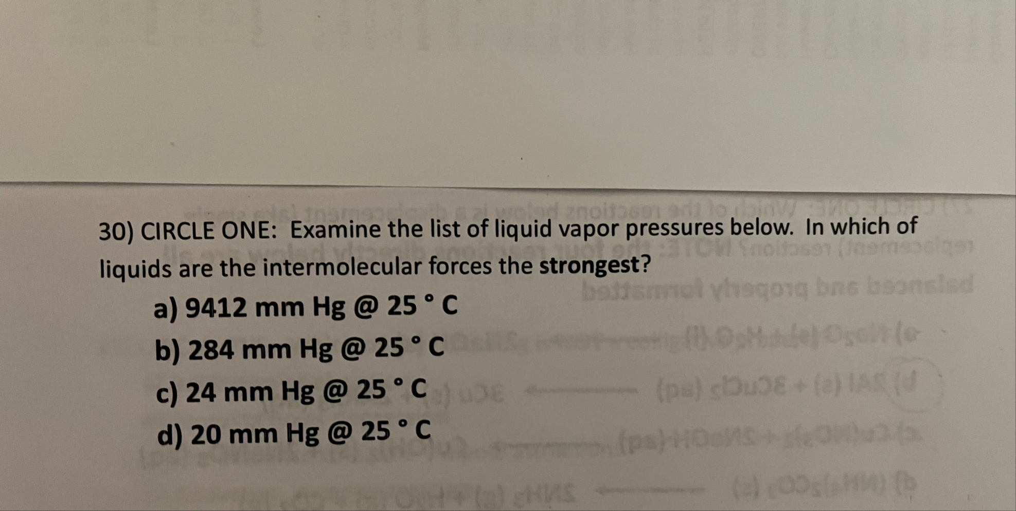 Solved CIRCLE ONE: Examine the list of liquid vapor | Chegg.com