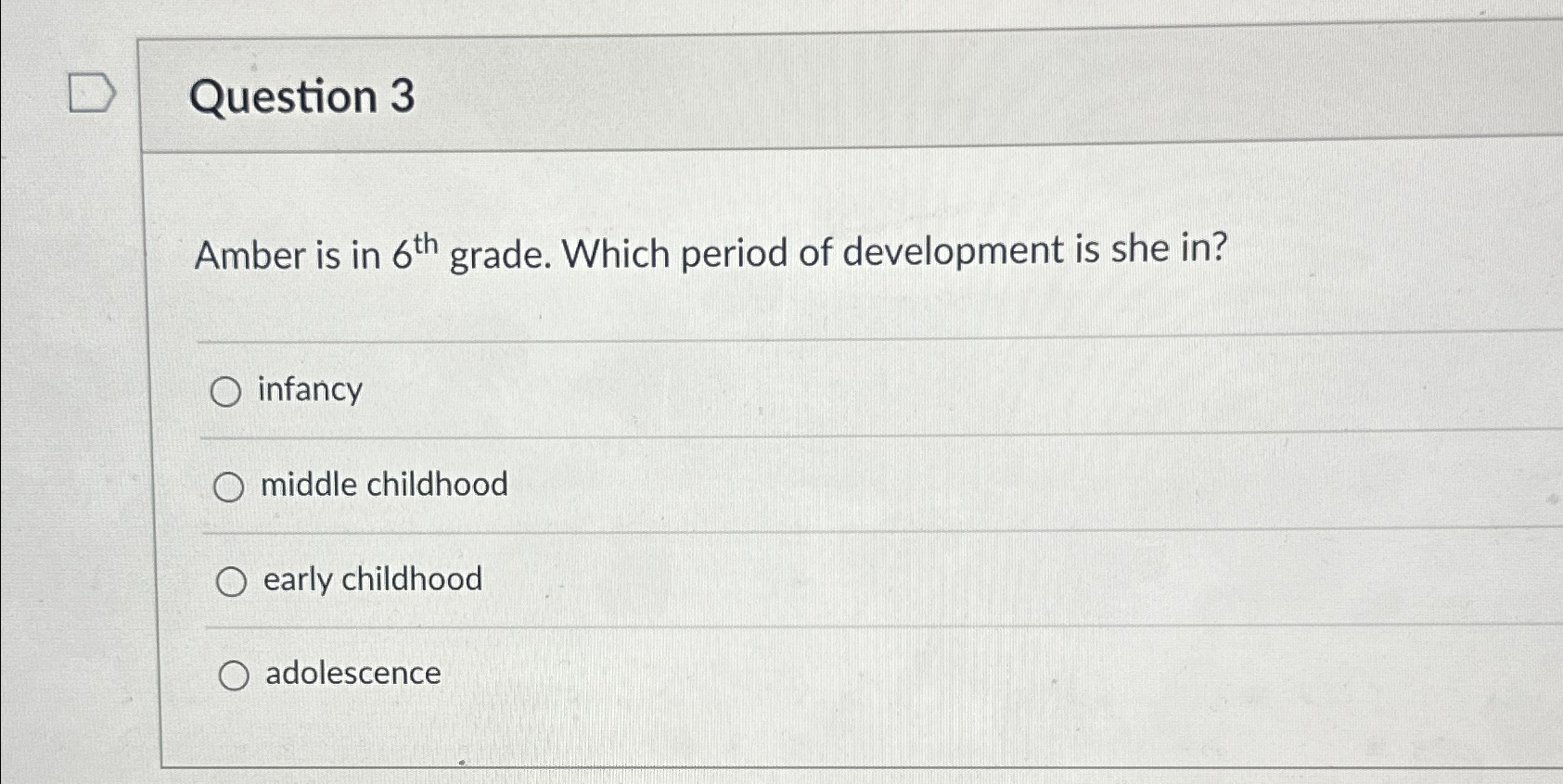 Solved Question 3Amber is in 6th ﻿grade. Which period of | Chegg.com