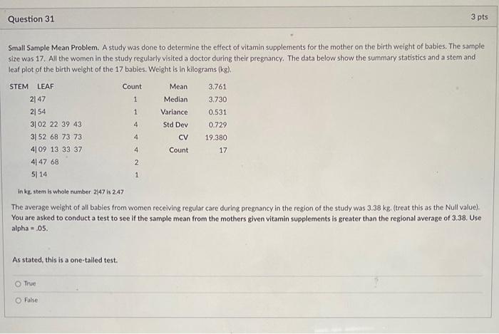 Solved Small Sample Mean Problem. A study was done to | Chegg.com