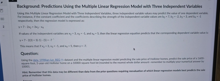 Solved Background: Predictions Using the Multiple Linear | Chegg.com