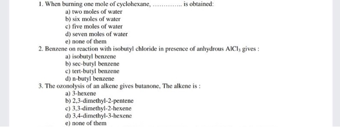 Solved 1. When burning one mole of cyclohexane, is obtained | Chegg.com