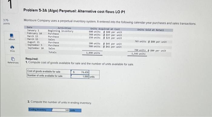 Solved Problem 5-3A (Algo) Perpetual: Alternative cost flows | Chegg.com