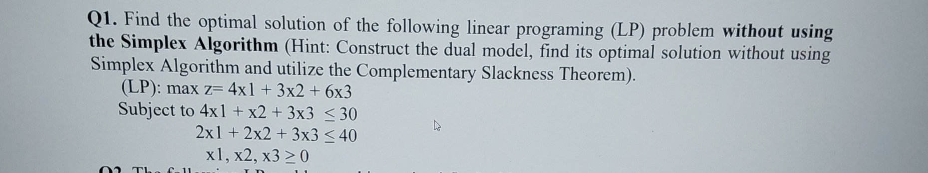Solved Q1. ﻿Find the optimal solution of the following | Chegg.com