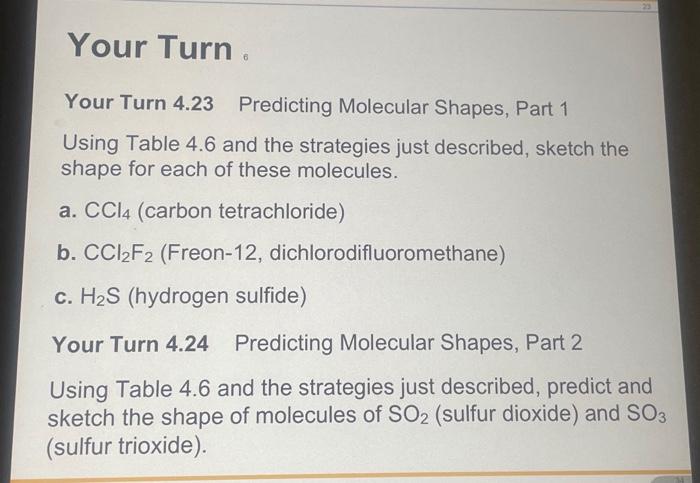 Solved Your Turn 4.23 Predicting Molecular Shapes, Part 1 | Chegg.com
