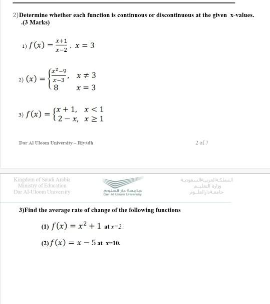 Solved 2)Determine whether each function is continuous or | Chegg.com