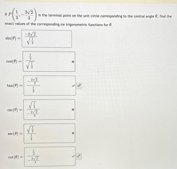 Solved If P(31,−322) is the terminal point on the unit | Chegg.com