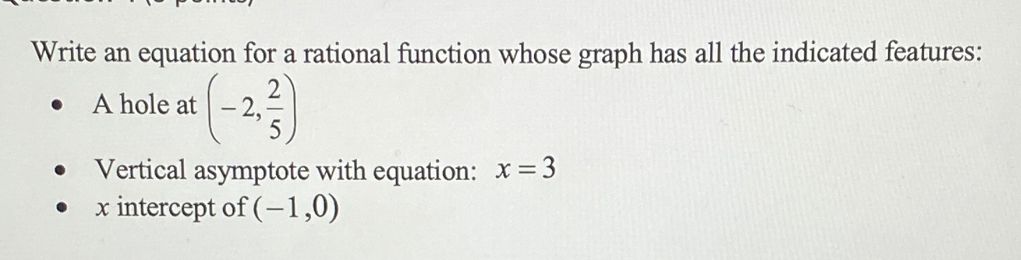 Solved Write an equation for a rational function whose graph | Chegg.com