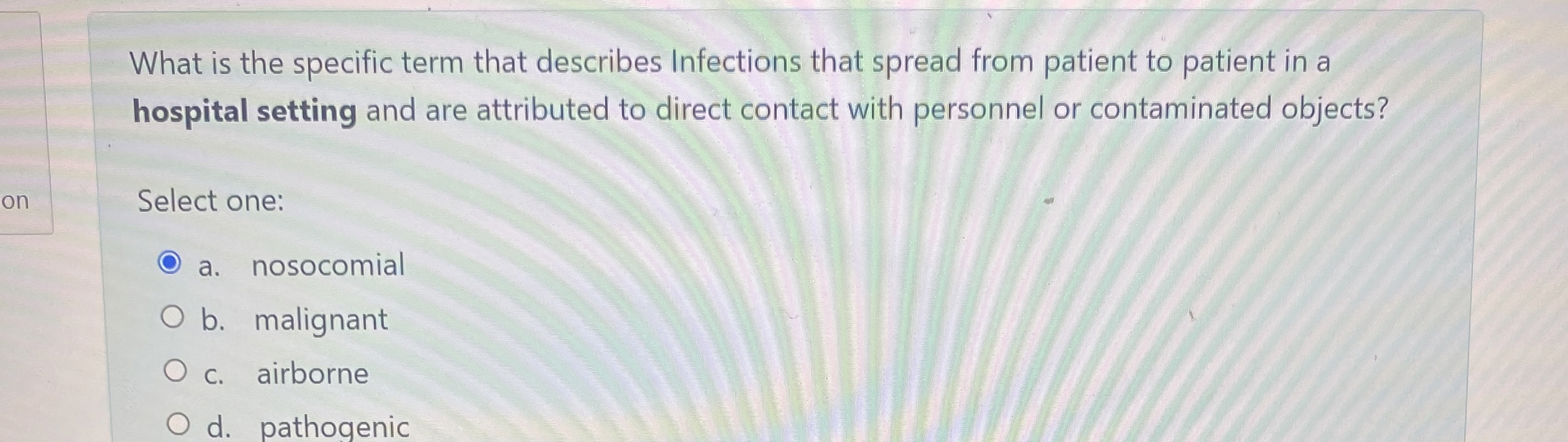 Solved What is the specific term that describes Infections | Chegg.com
