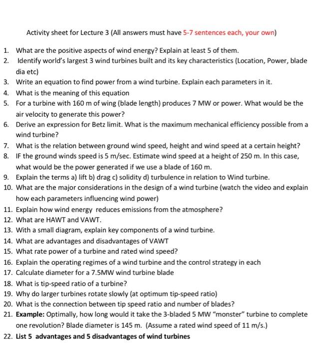 Solved Activity sheet for Lecture 3 (All answers must have | Chegg.com