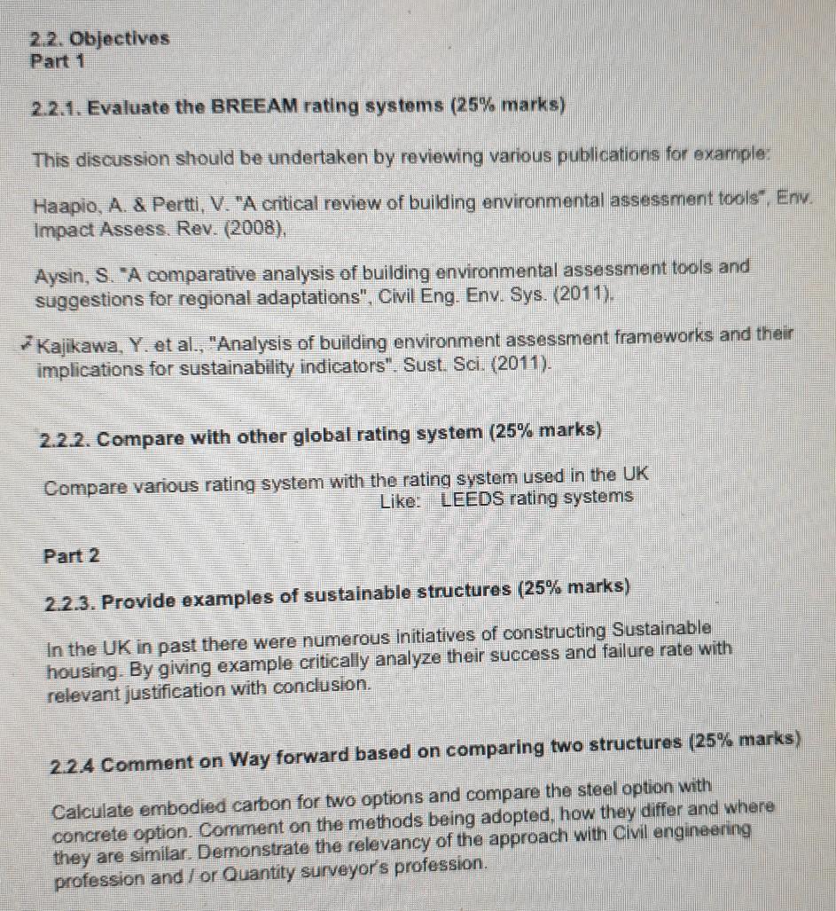 Solved 2.2. Objectives Part 1 2.2.1. Evaluate the BREEAM | Chegg.com