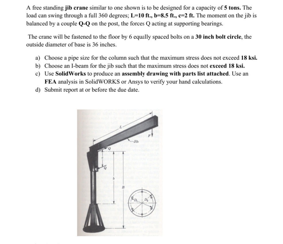Solved A free standing jib crane similar to one shown is to | Chegg.com