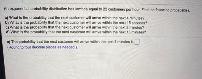Solved An exponential probability distribution has lambda | Chegg.com