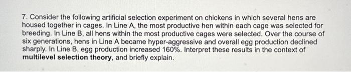 Solved 7. Consider the following artificial selection | Chegg.com