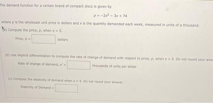 Solved The demand function for a certain brand of compact | Chegg.com
