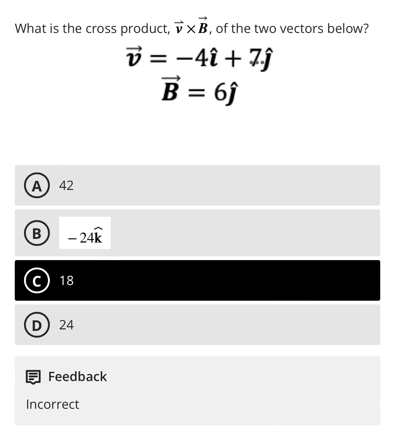 Solved What is the cross product, vec(v)×vec(B), ﻿of the two | Chegg.com