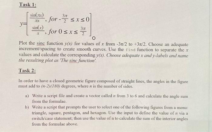 Solved Task 1: y=[πxsin(πx), for −23π≤x≤0xsin(x), for | Chegg.com