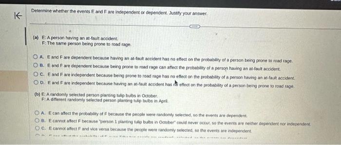 Solved Determine whether the events E and F are independent | Chegg.com