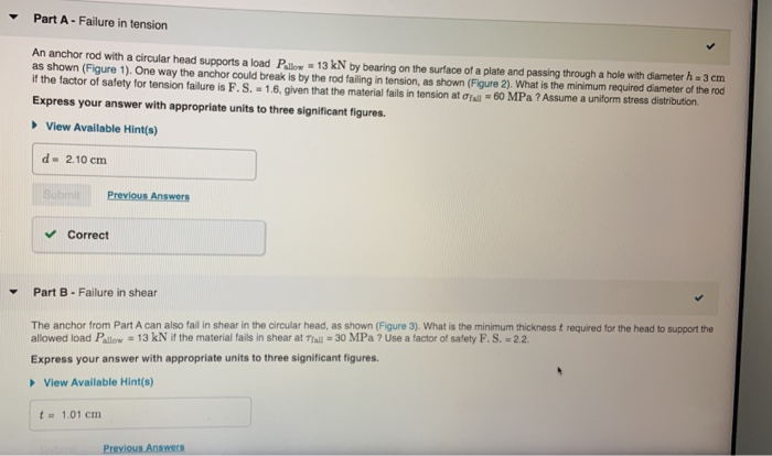 Solved The anchor in Part A could also fail if the surface | Chegg.com