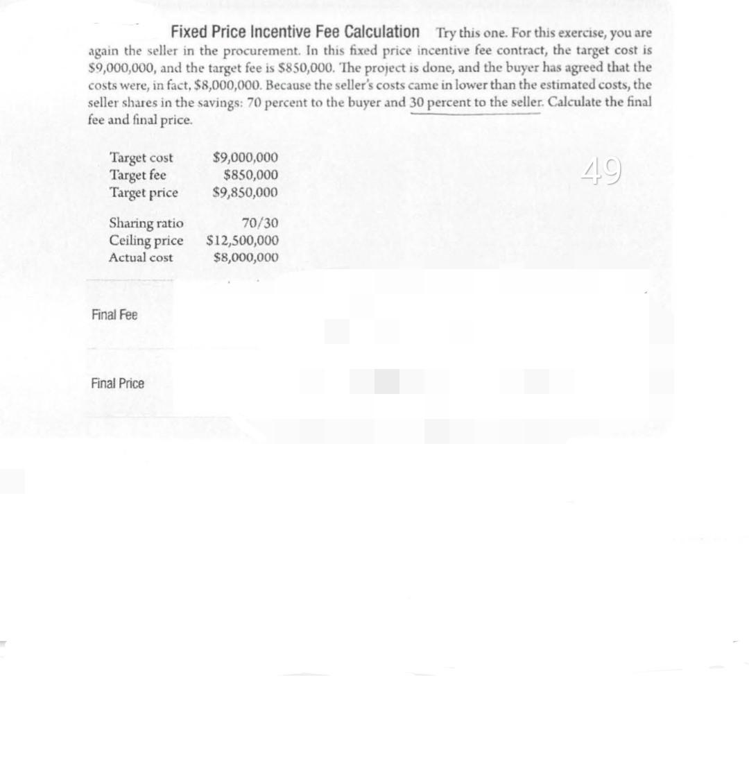 Solved Fixed Price Incentive Fee Calculation Try this one. | Chegg.com
