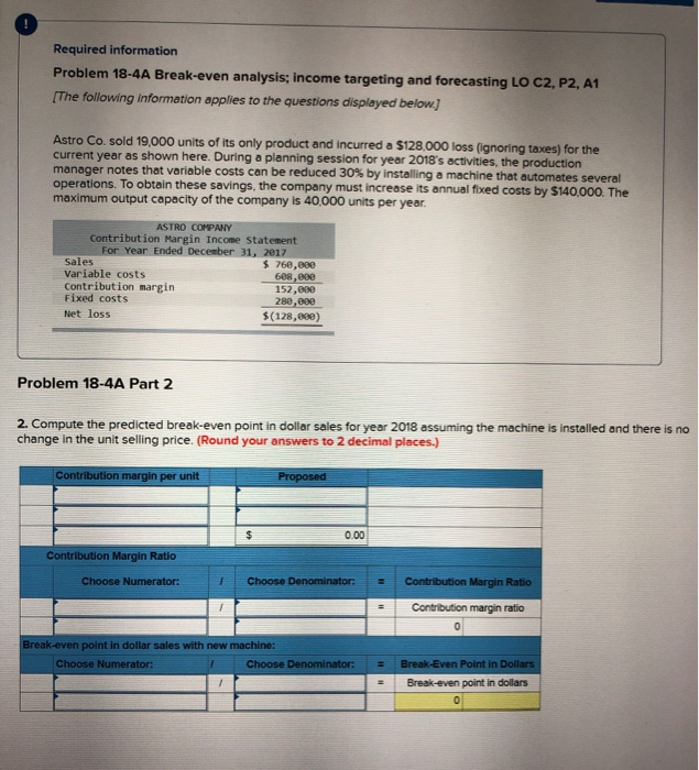 Solved Required information Problem 18-4A Break-even | Chegg.com