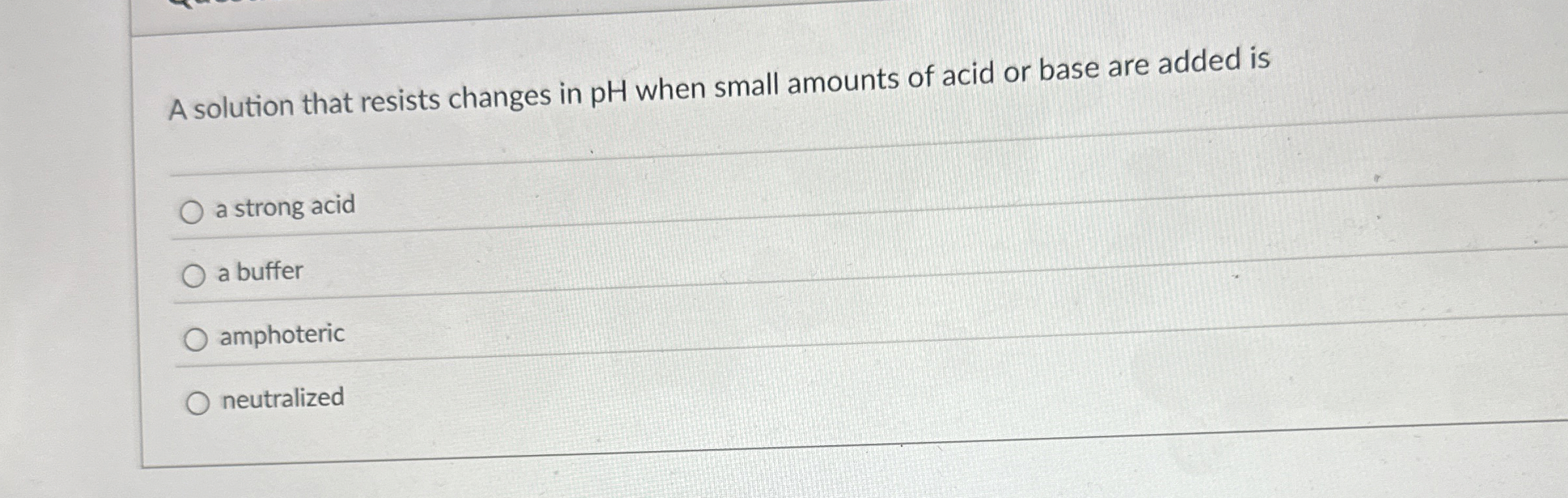 Solved A solution that resists changes in pH when small | Chegg.com