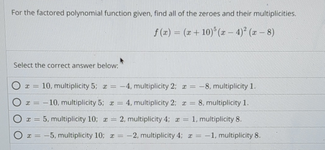 Solved For the factored polynomial function given, find all | Chegg.com