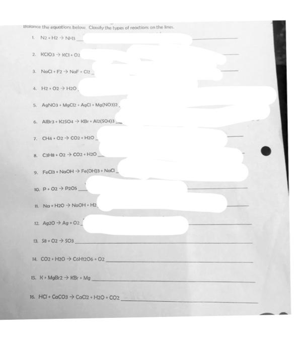 Solved 4. H2⋅O2→H2O. 5. AgNO3+MoCl - AgCI +MgONO3)2. 6. | Chegg.com