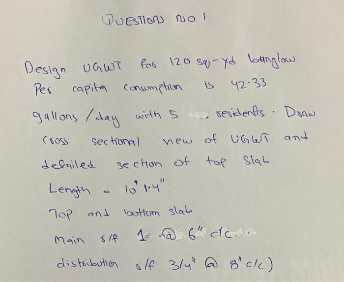 QUESTIONS nol 42.33 Design UGWT for 120 sq yd banglow | Chegg.com