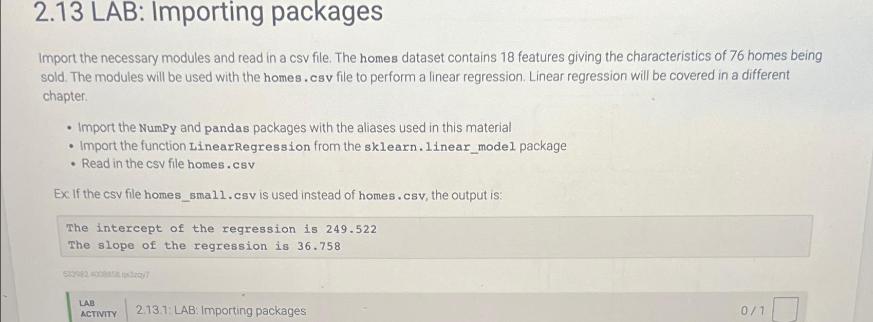Solved 2.13 ﻿LAB: Importing packagesImport the necessary | Chegg.com