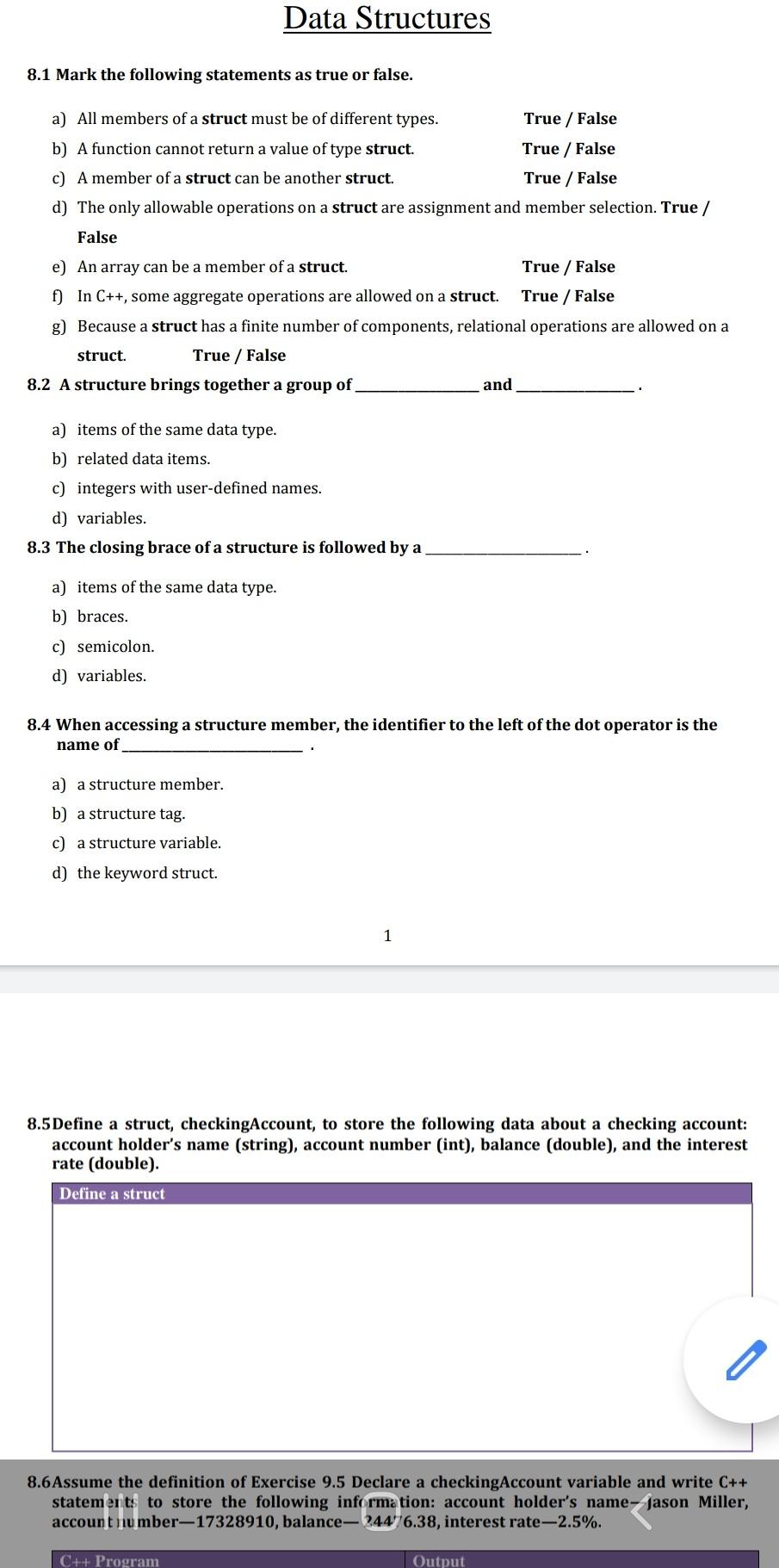 Solved Data Structures 8.1 Mark the following statements as | Chegg.com