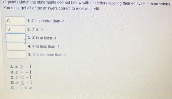 Solved (1 point) Match the statements defined below with the | Chegg.com