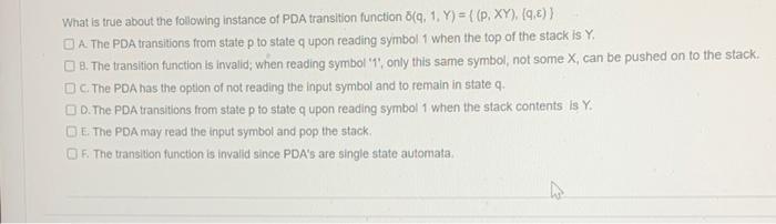 Solved What is true about the following instance of PDA | Chegg.com