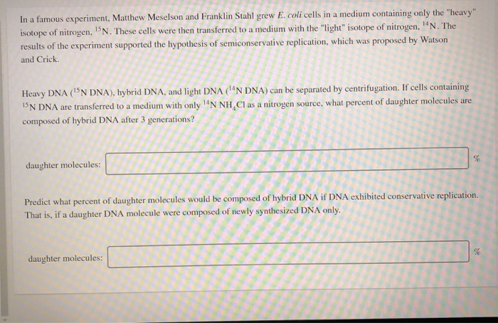 Solved In a famous experiment, Matthew Meselson and Franklin | Chegg.com