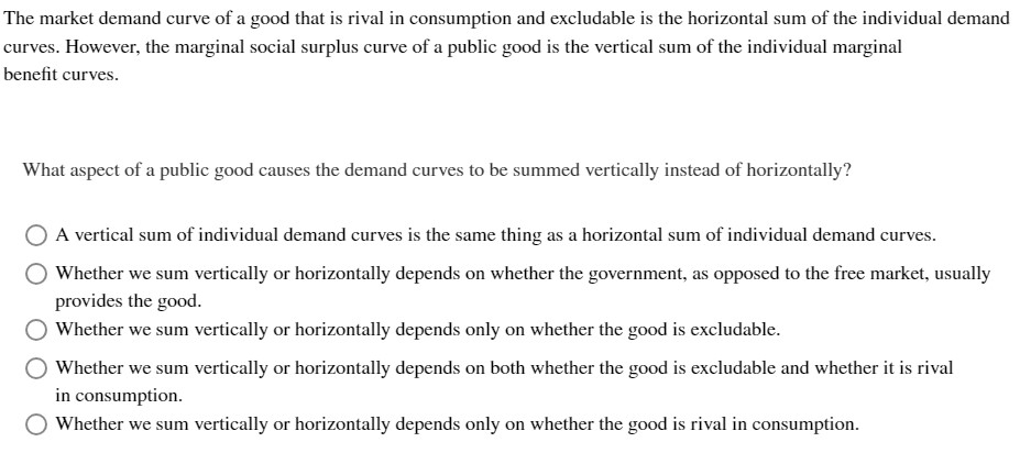 Solved The market demand curve of a good that is rival in | Chegg.com