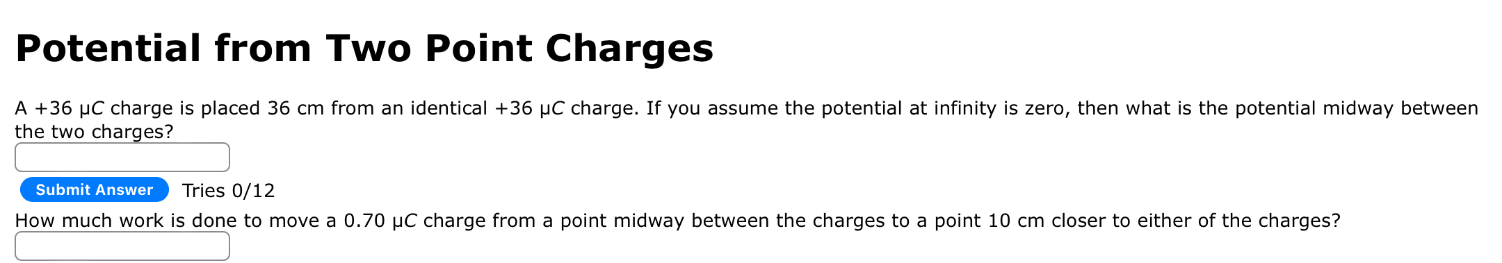 Solved Potential from Two Point ChargesA +36μC ﻿charge is | Chegg.com