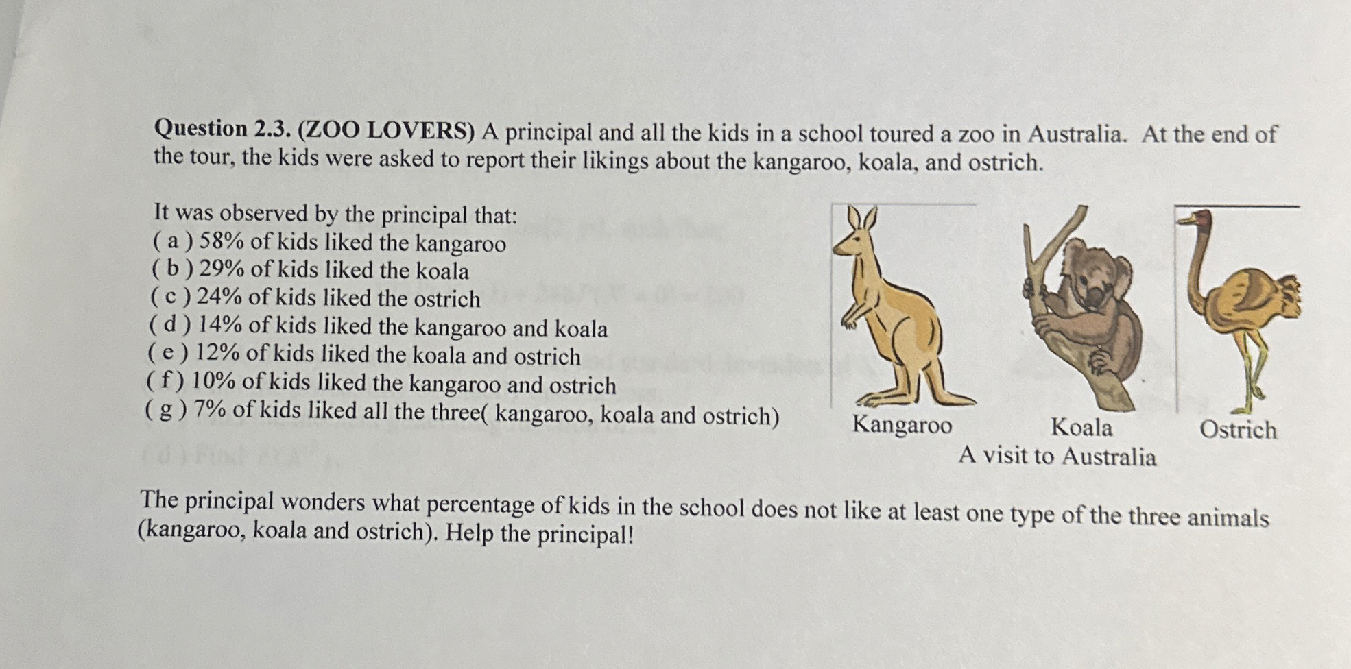 Question 2.3. (ZOO LOVERS) ﻿A principal and all the | Chegg.com