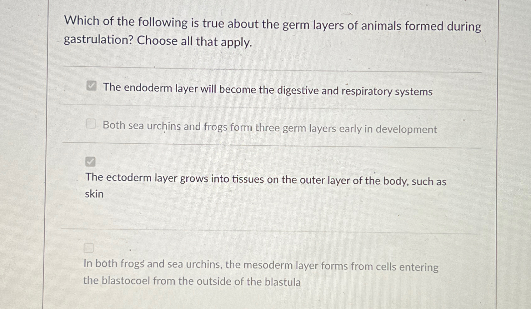 Solved Which of the following is true about the germ layers | Chegg.com