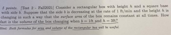 Solved 5 points. [Test 2 - Fall2021] Consider a rectangular | Chegg.com