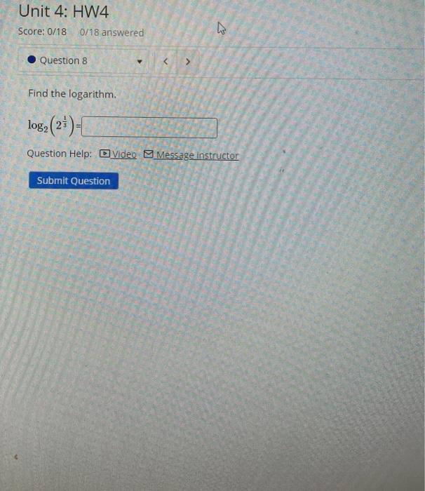 Solved Unit 4: HW4 Score: 0/18 0/18 answered Question 8