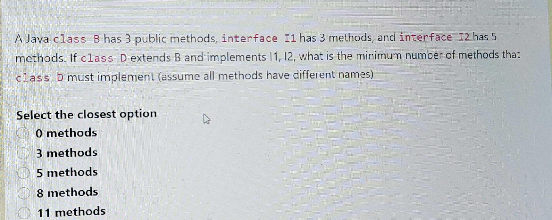 Solved A Java class B has 3 ﻿public methods, interface I1 | Chegg.com