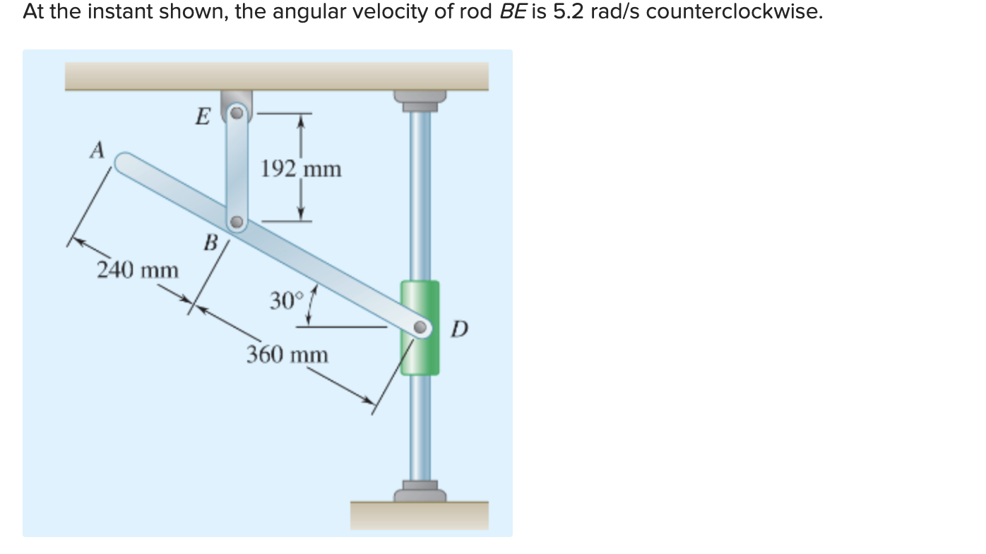 Solved At the instant shown, the angular velocity of rod BE | Chegg.com