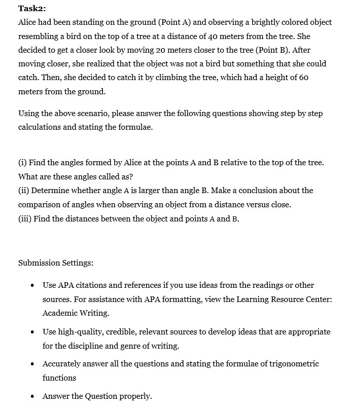 Solved Task2:Alice had been standing on the ground (Point A) | Chegg.com