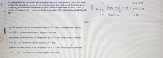 Solved The wind chill factor represents the air temperature | Chegg.com