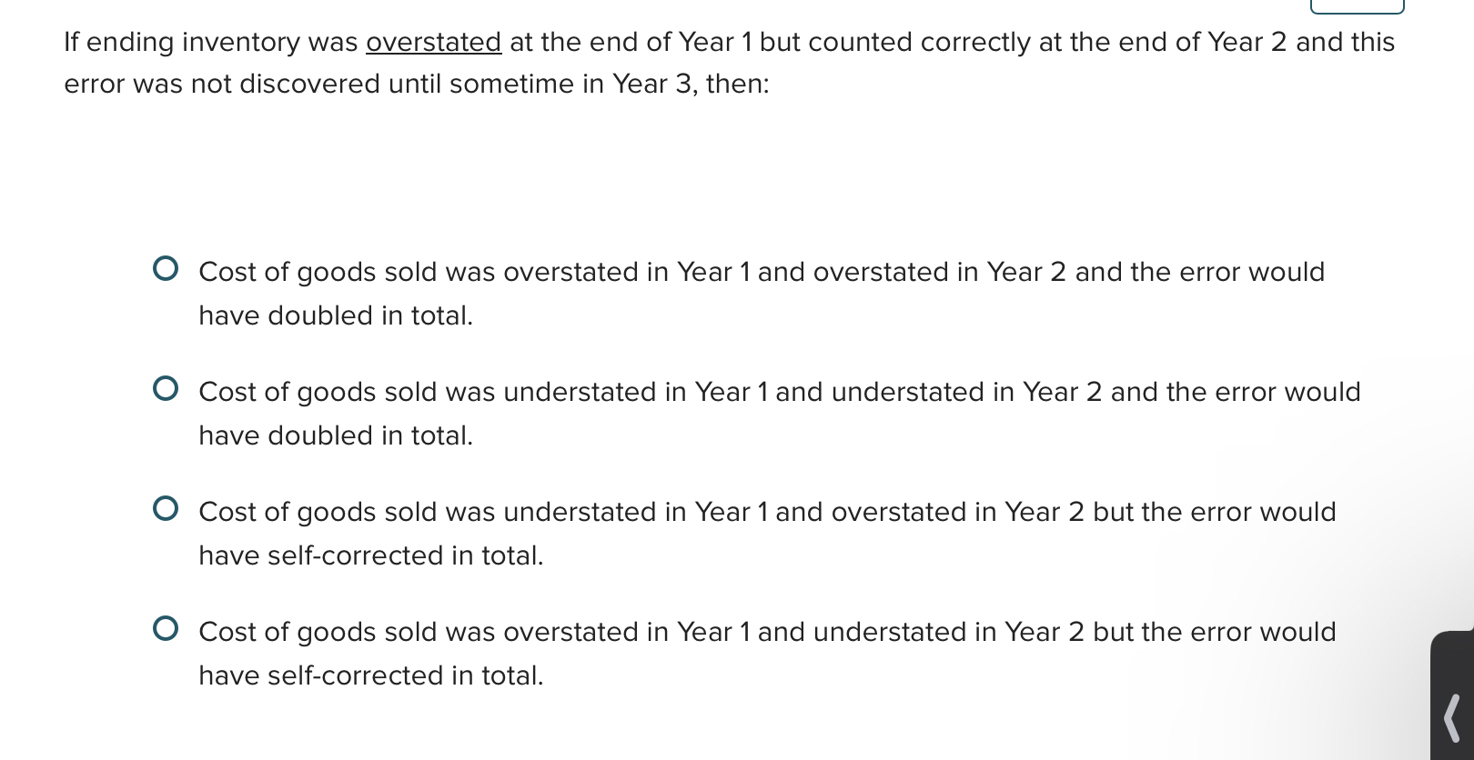 Solved If ending inventory was overstated at the end of Year | Chegg.com