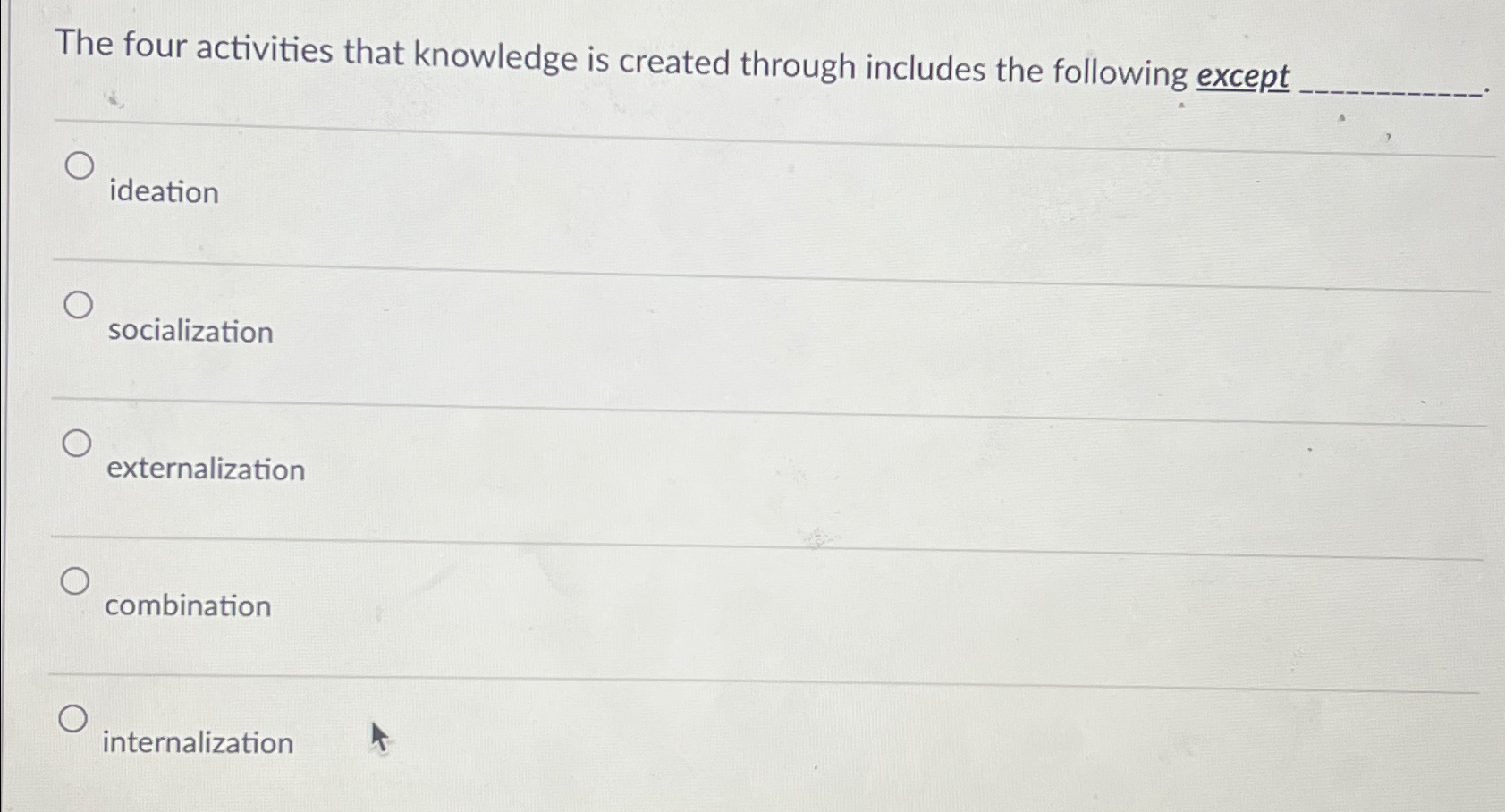 Solved The four activities that knowledge is created through | Chegg.com