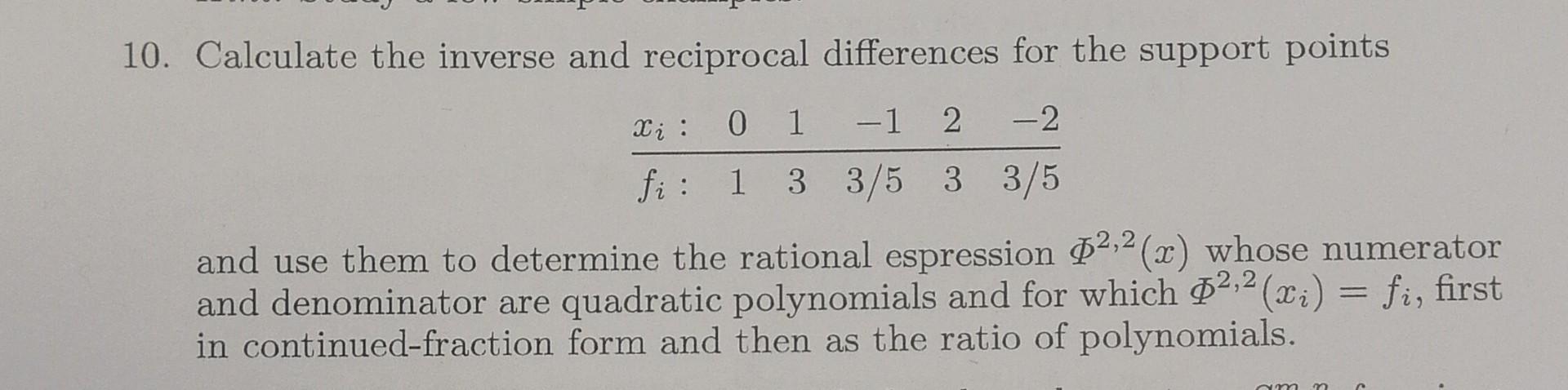 Solved 10. Calculate the inverse and reciprocal differences | Chegg.com