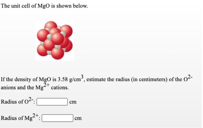 Solved The unit cell of MgO is shown below. If the density | Chegg.com