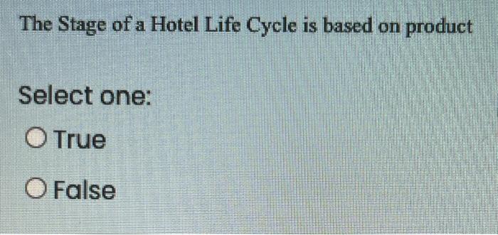 Solved The Stage of a Hotel Life Cycle is based on product | Chegg.com