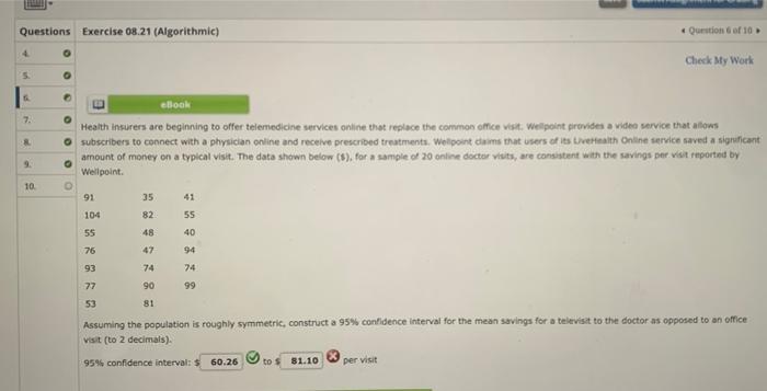 Solved Questions Exercise 08.21 (Algorithmic) Question of 10 | Chegg.com