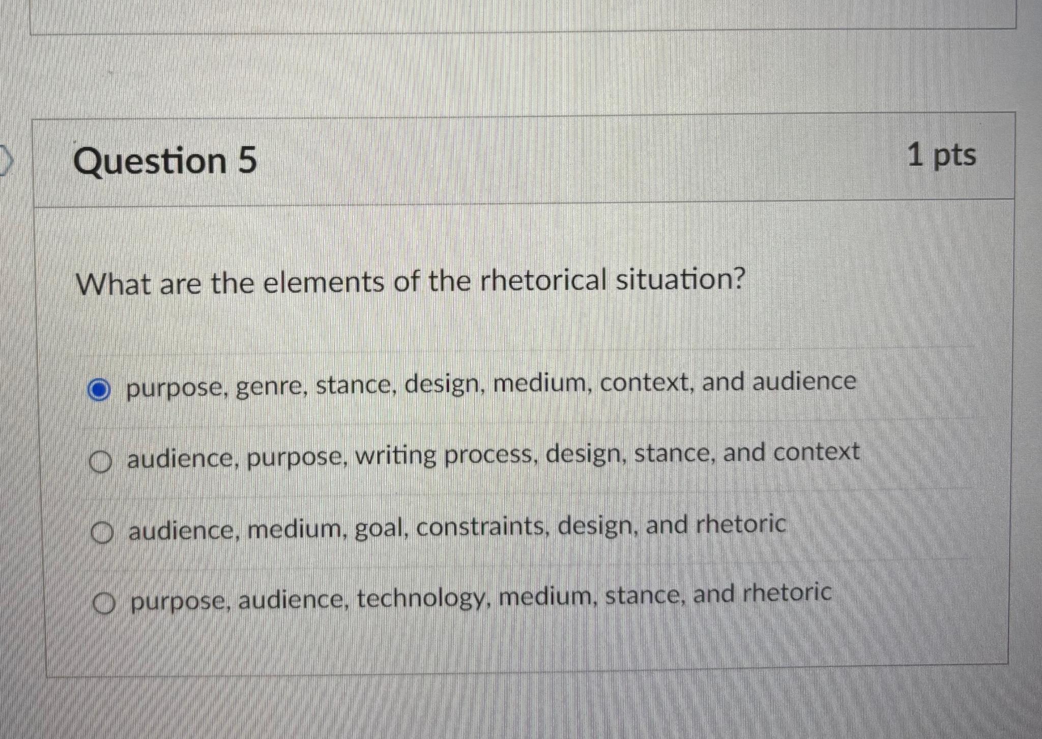 Solved Question 51ptsWhat are the elements of the rhetorical | Chegg.com